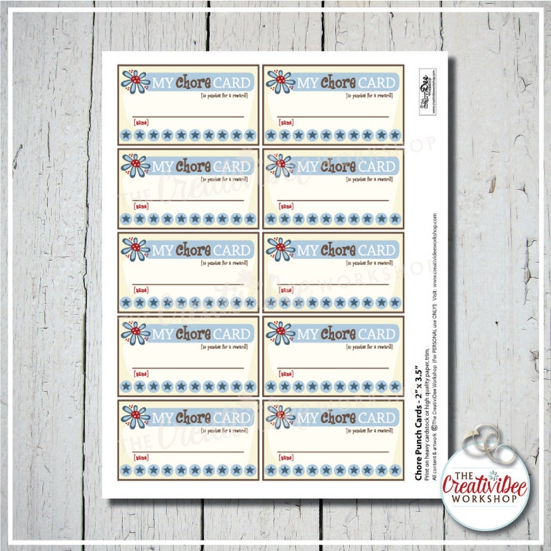 Chore Punch Cards | Punch Cards for Chores | Editable Name | Chore ...