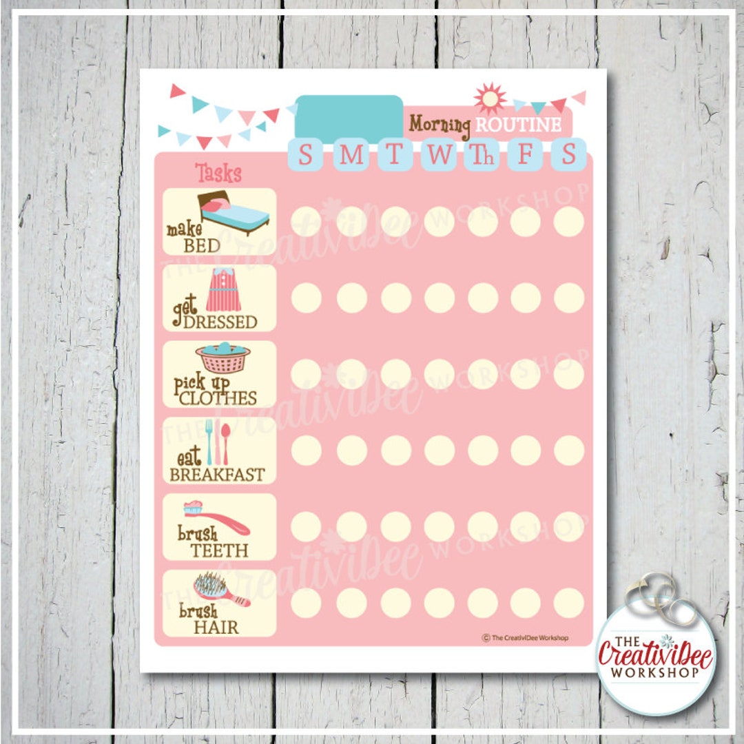 Printable Morning Routine Chart, EDITABLE NAME, Pink, Girl, DAILY ...