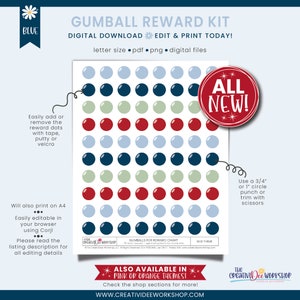 Gumball Reward Chart for Children, Blue Editable Goal Tracker for Kids ...