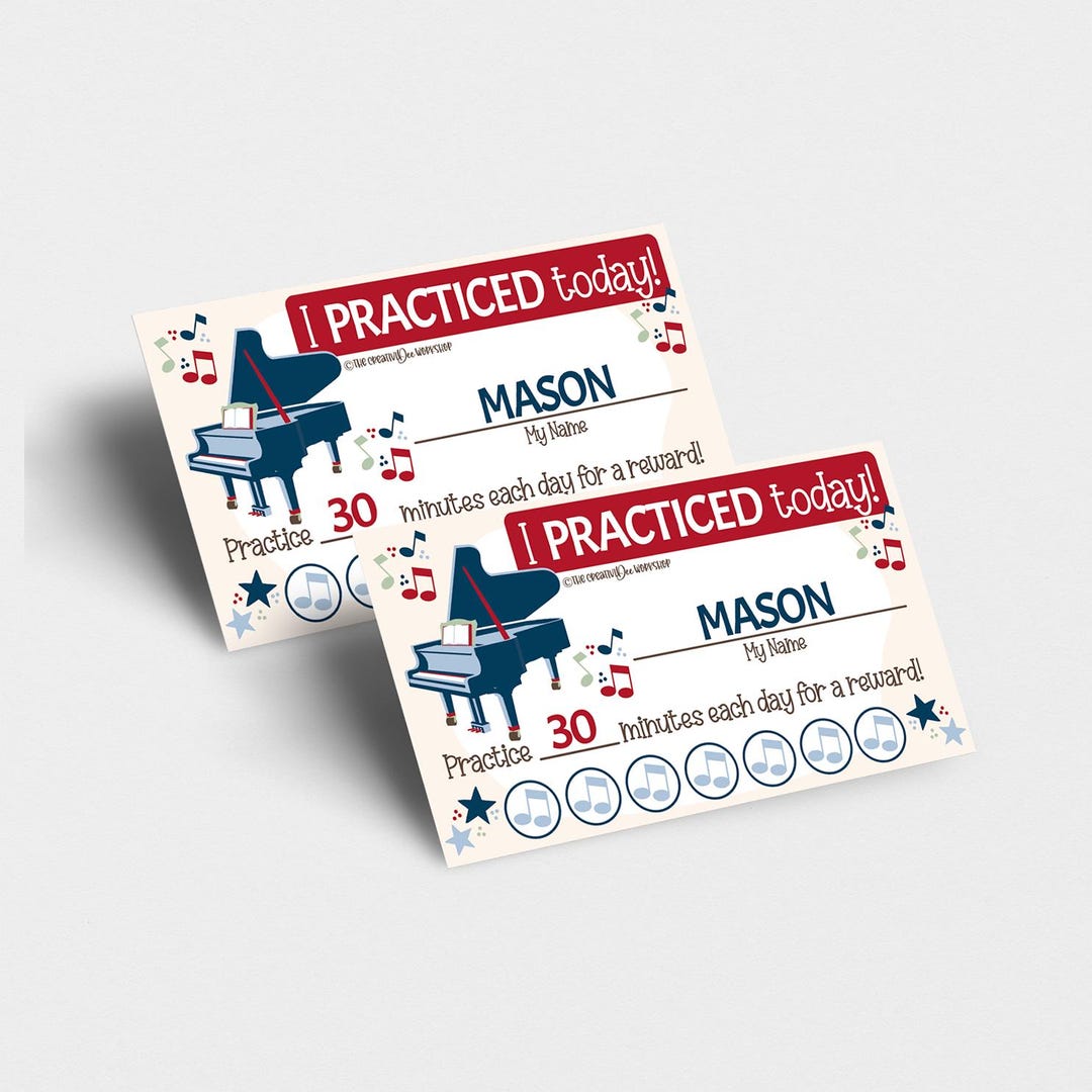 Printable Practice Piano Punch Card, Editable Name and Time, Music ...