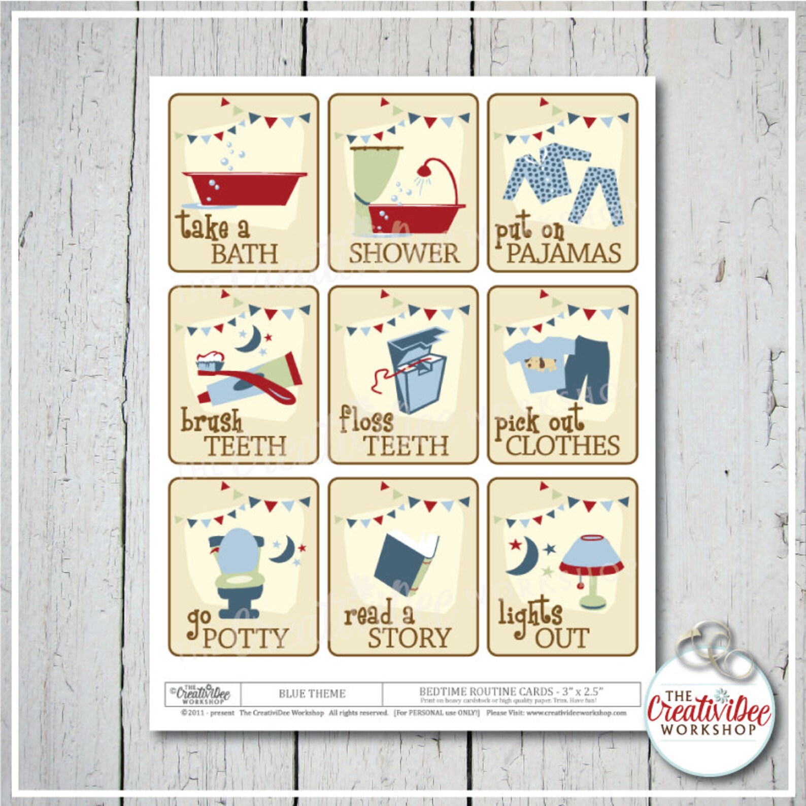 Bedtime Routine Cards for Children 18 Printable Blue Cards - Etsy