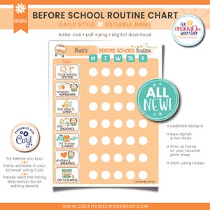 Children's Printable Before School Daily Routine Chart With Editable ...