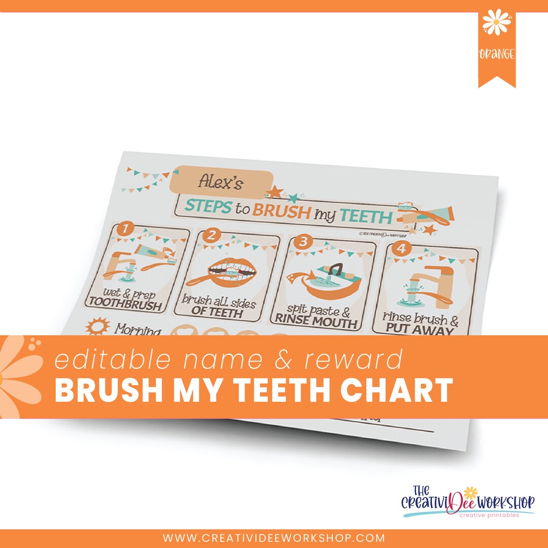 Printable Brush My Teeth Chart for Children, Editable Name and Reward ...