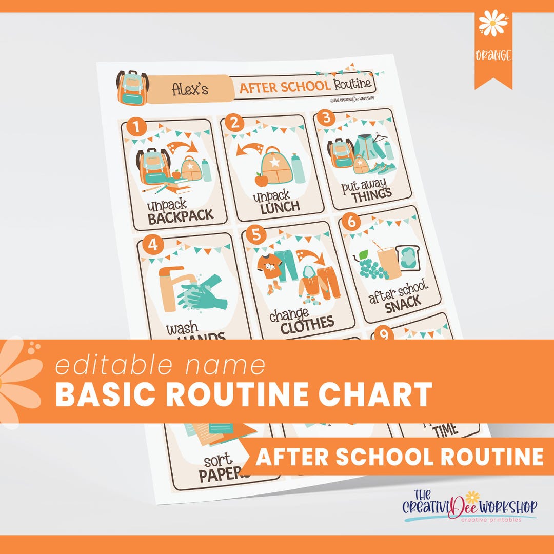 After School Routine Chart, Orange Daily Rhythm Chart, Kid's ...