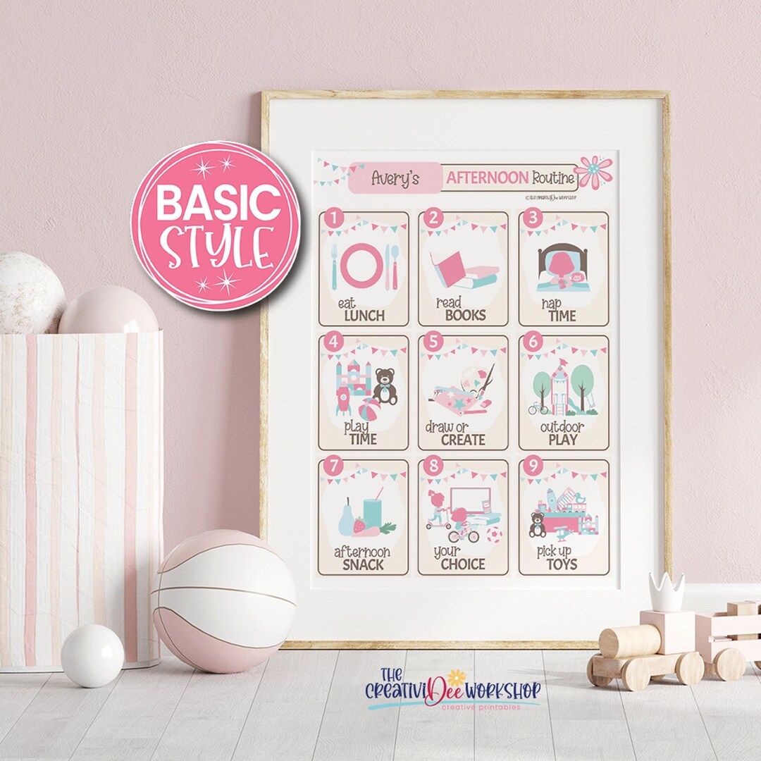 Afternoon Routine Chart for Kids, Printable Pink Daily Tasks Chart ...