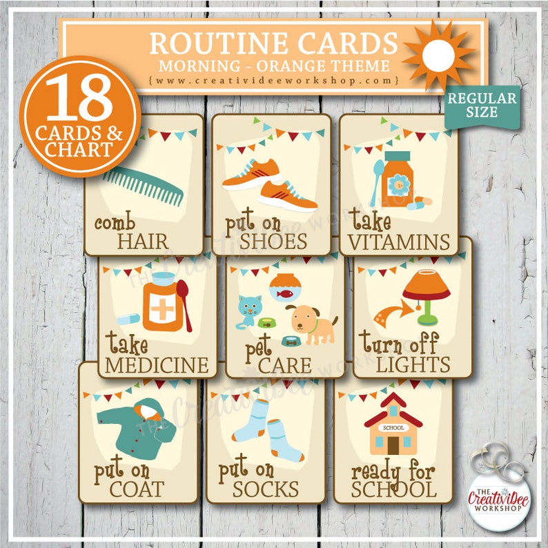Morning Routine Cards 18 Cards Print at Home Orange - Etsy UK