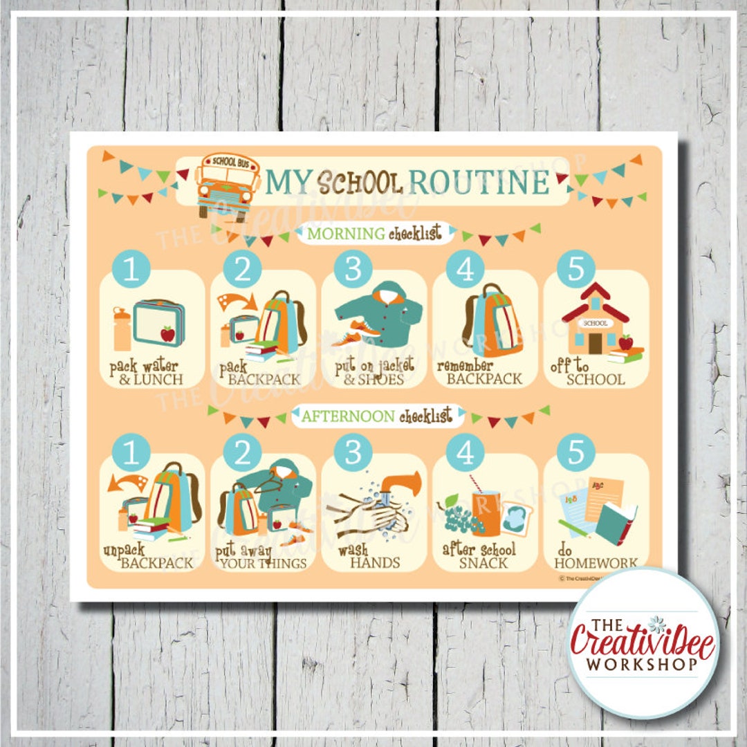 School Routine Chart | Before and After School Routine | Orange ...