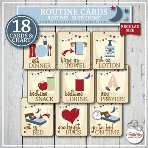 Bedtime Routine Cards for Children, 18 Printable Blue Cards - Etsy