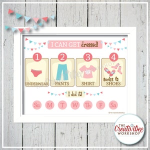 Getting Dressed Chart | Steps to Get Dressed | Children's Chart | Pink ...