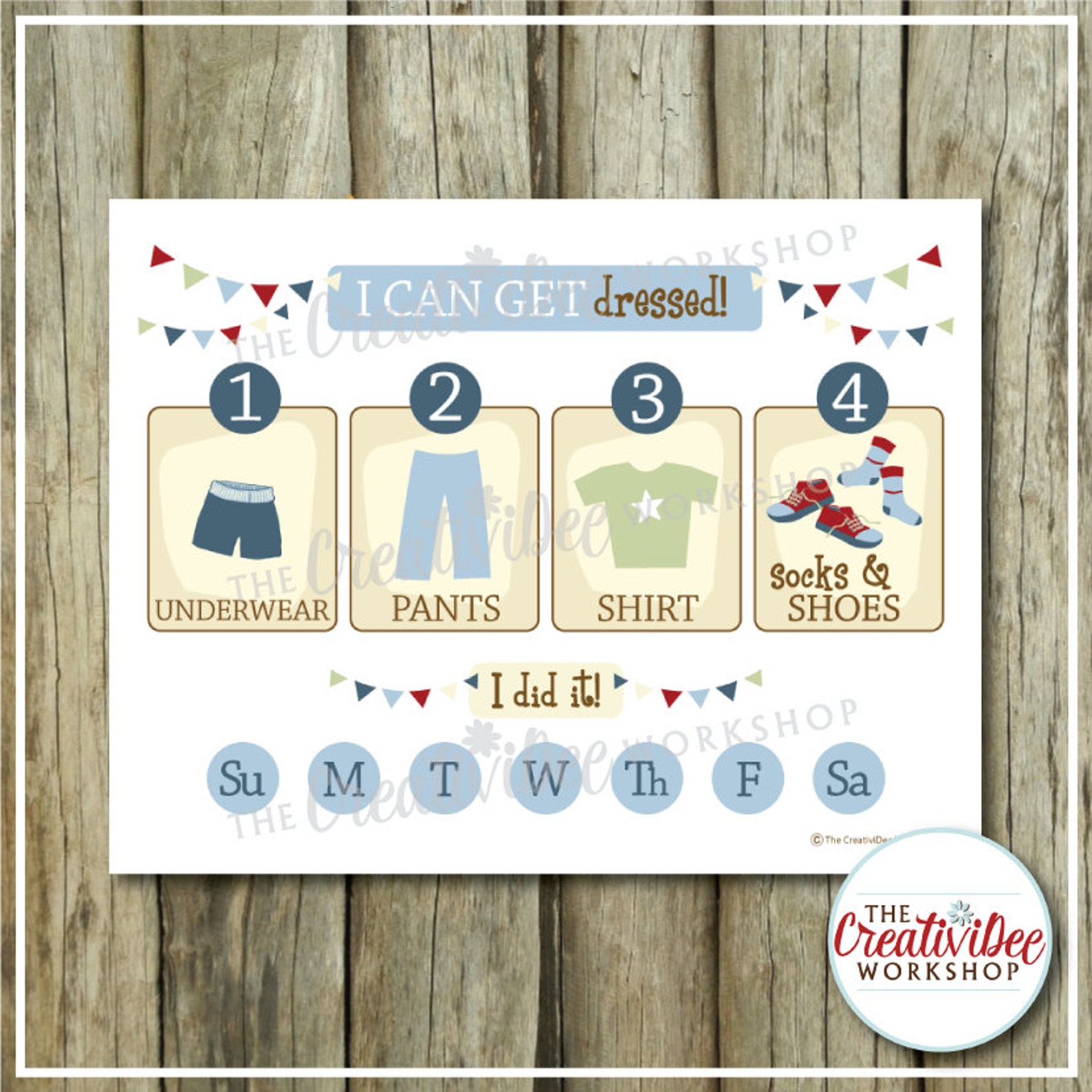 Blue Toddler Getting Dressed Chart | Printable Routine (instant ...