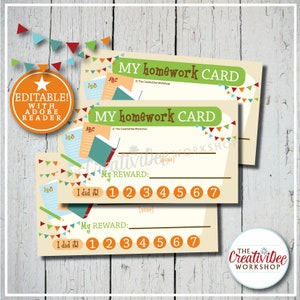 Homework Punch Cards | Schoolwork Punch Card | Editable Homework Card ...
