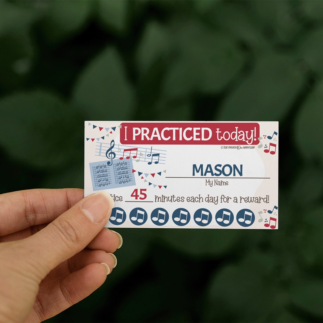 Music Practice Punch Card for Children, Editable Name and Practice Time ...