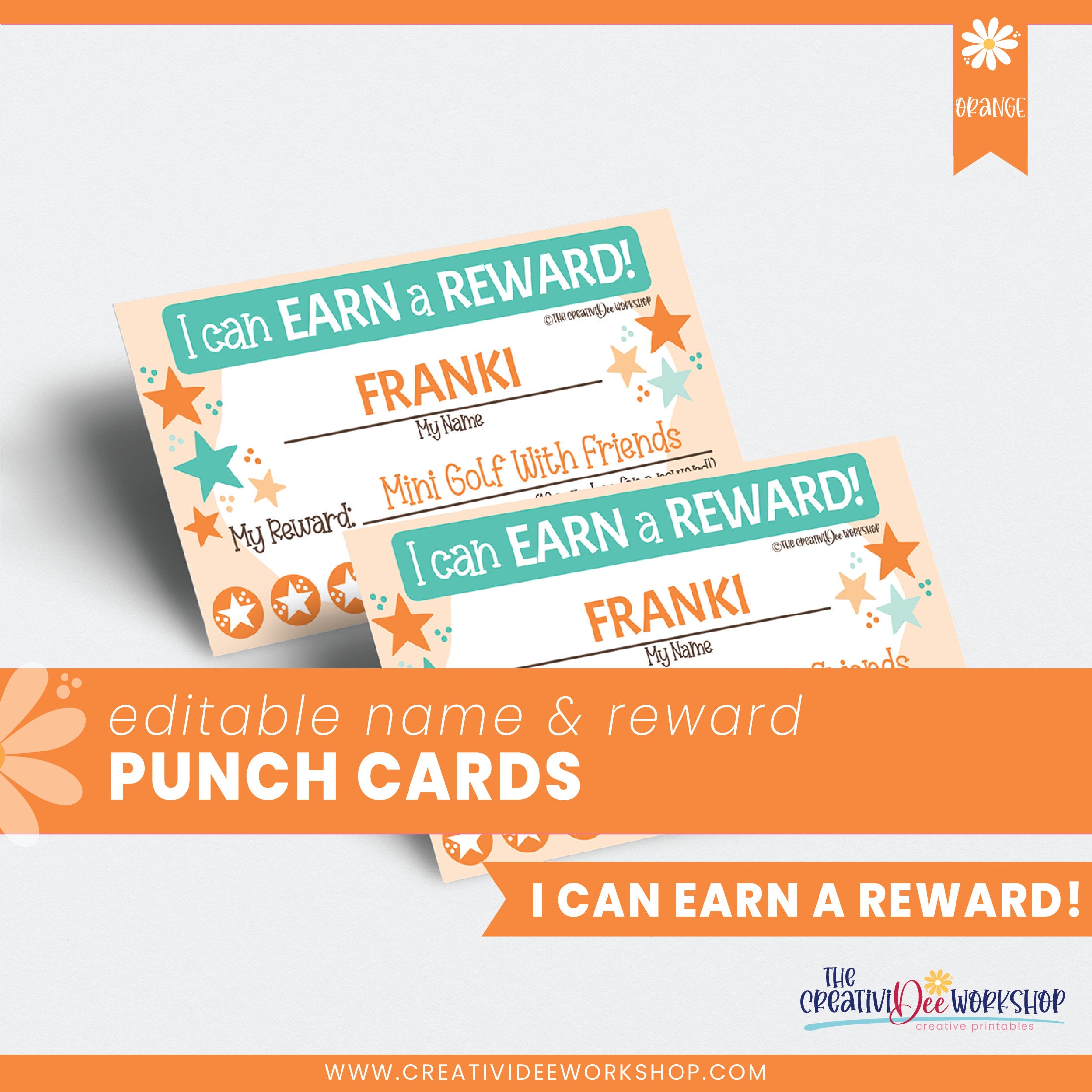 Printable Reward Punch Card for Children, Incentive for Kids, Orange ...
