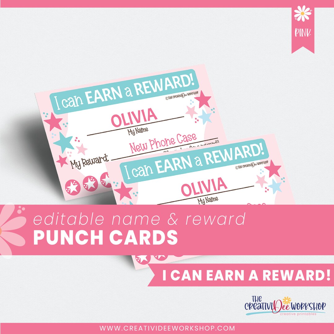 Printable Reward Punch Card for Children, Pink Incentive Cards, Goal ...