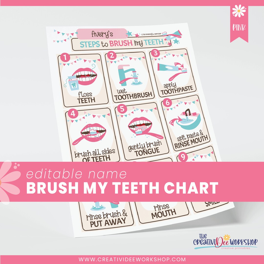 Printable Brush My Teeth Chart, Children's Daily Routine, Editable Name ...