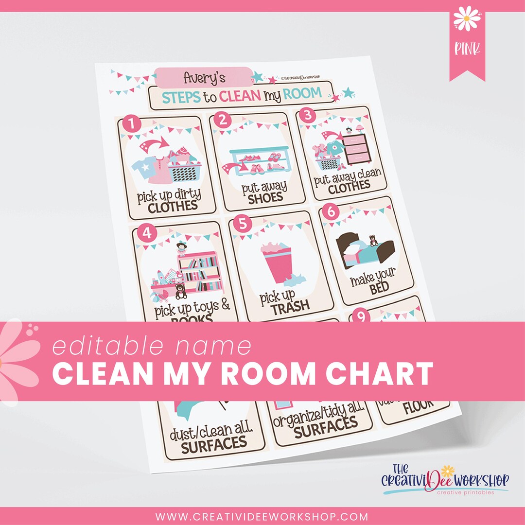 Printable Clean My Room Chart With Editable Name, Kid's Personalized ...