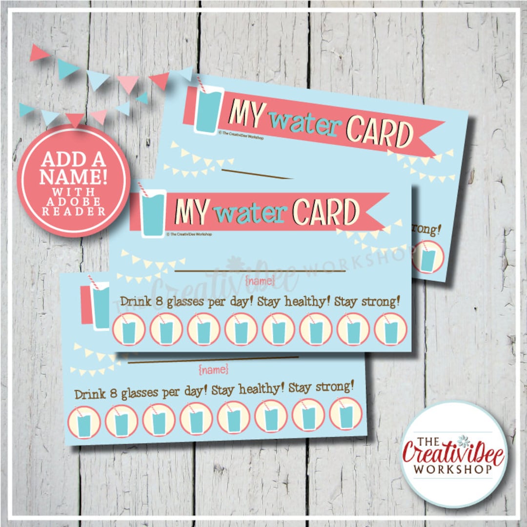 Daily Water Punch Card | Editable Name | Water Tracker | Pink | Healthy ...