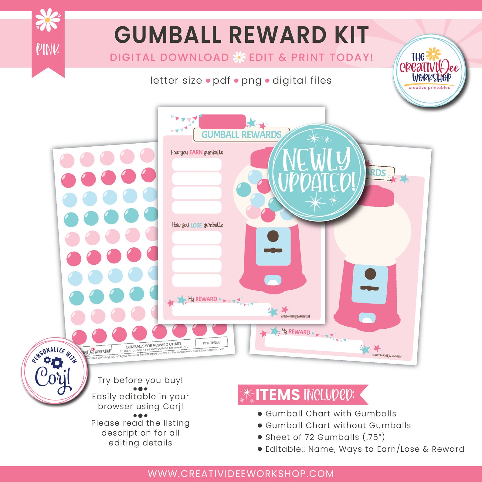 Printable Children's Gumball Reward Chart, Personalizable, Editable ...