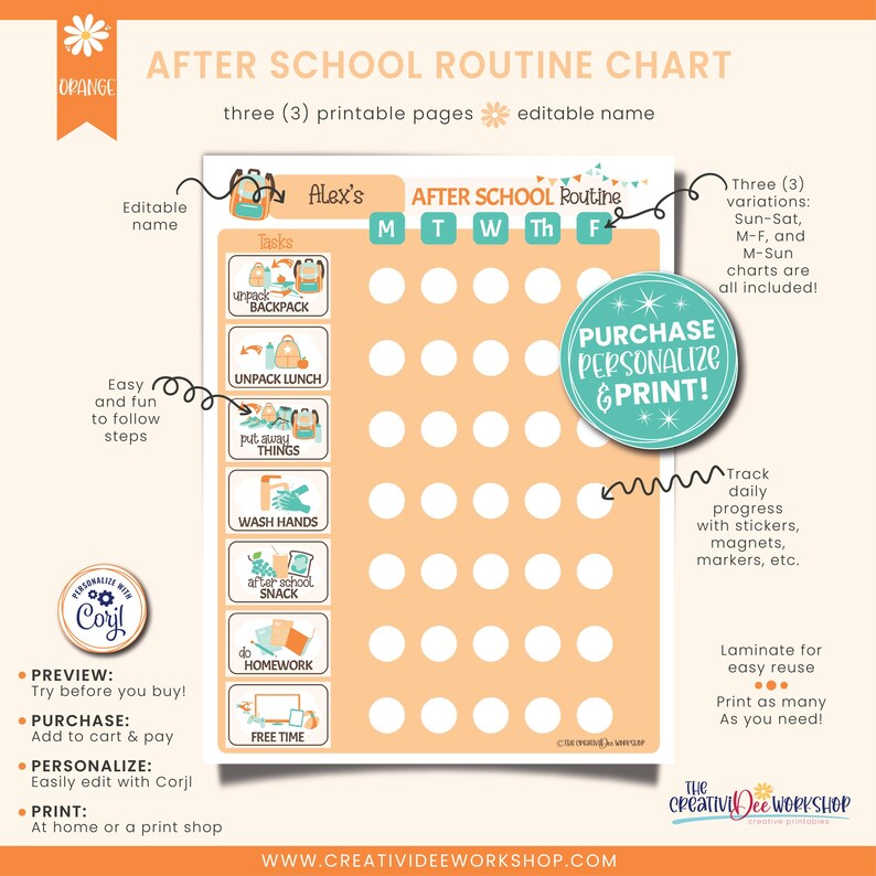 Printable After School Routine Chart - Children's Daily Schedule With ...