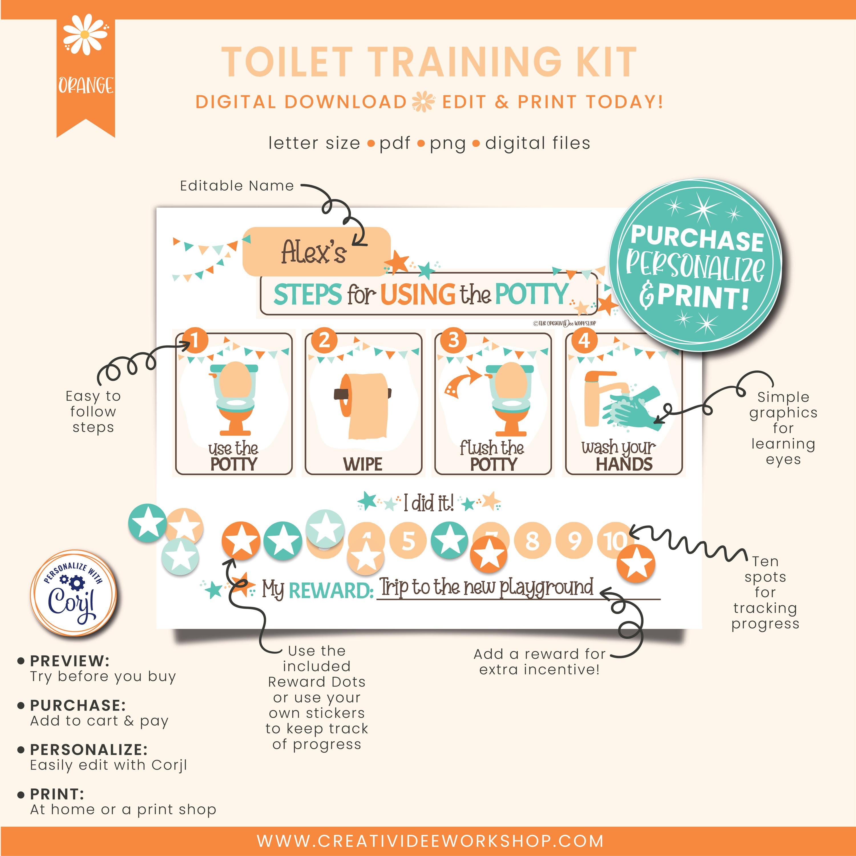 TOILET Training Chart for Kids, Printable Orange Toddler Routine Chart ...