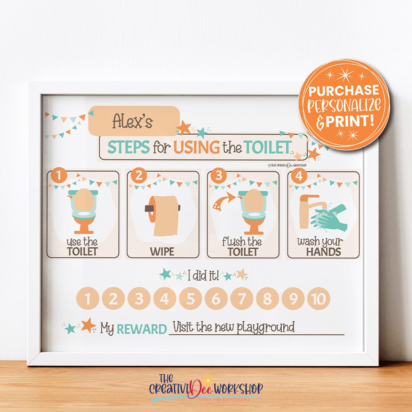 TOILET Training Chart for Kids, Printable Orange Toddler Routine Chart ...