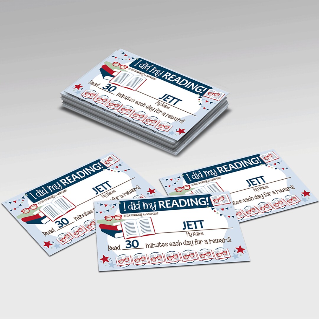 Printable Reading Punch Card for Kids, Editable Name and Time, Blue ...