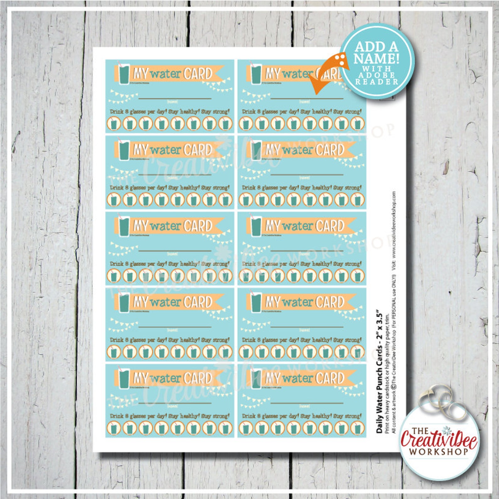 Daily Water Punch Card Editable Name Water Tracker - Etsy