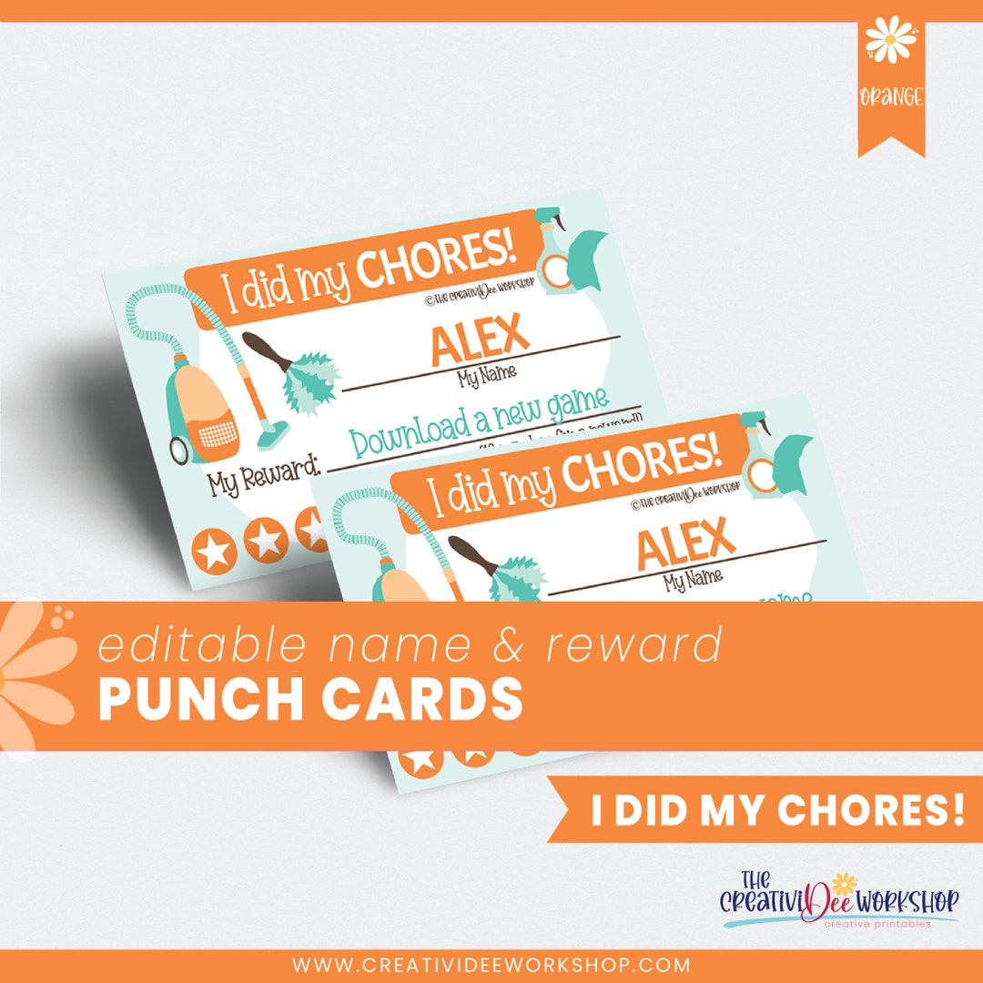 Printable Chore Punch Cards for Children, Editable Name and Reward ...