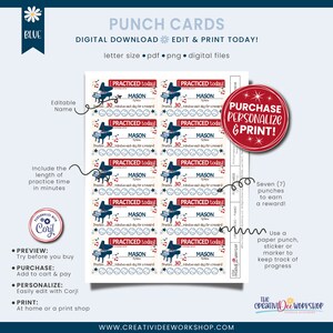 Printable Practice Piano Punch Card, Editable Name and Time, Music ...
