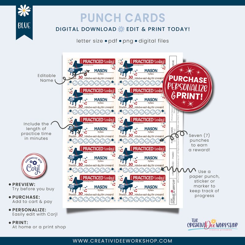 Piano Practice Punch Card, Editable Music Tracker (digital Download) - Etsy