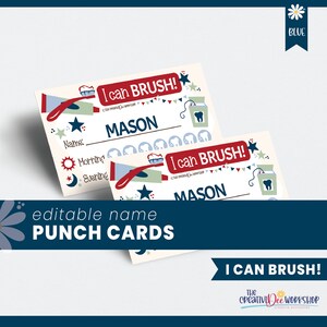 Printable Kids' Brushing Teeth Tracker, Editable Punch Card (digital ...