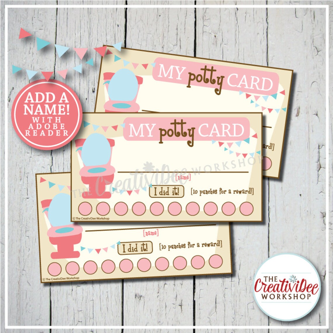 Potty Training Punch Cards Editable Punch Cards Pink | Etsy