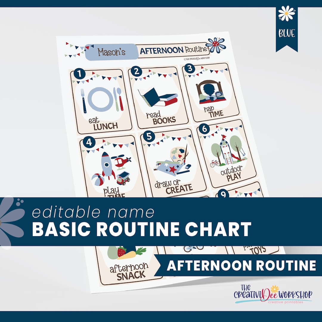 Afternoon Routine Chart for Kids, Printable Blue Daily Tasks Chart ...