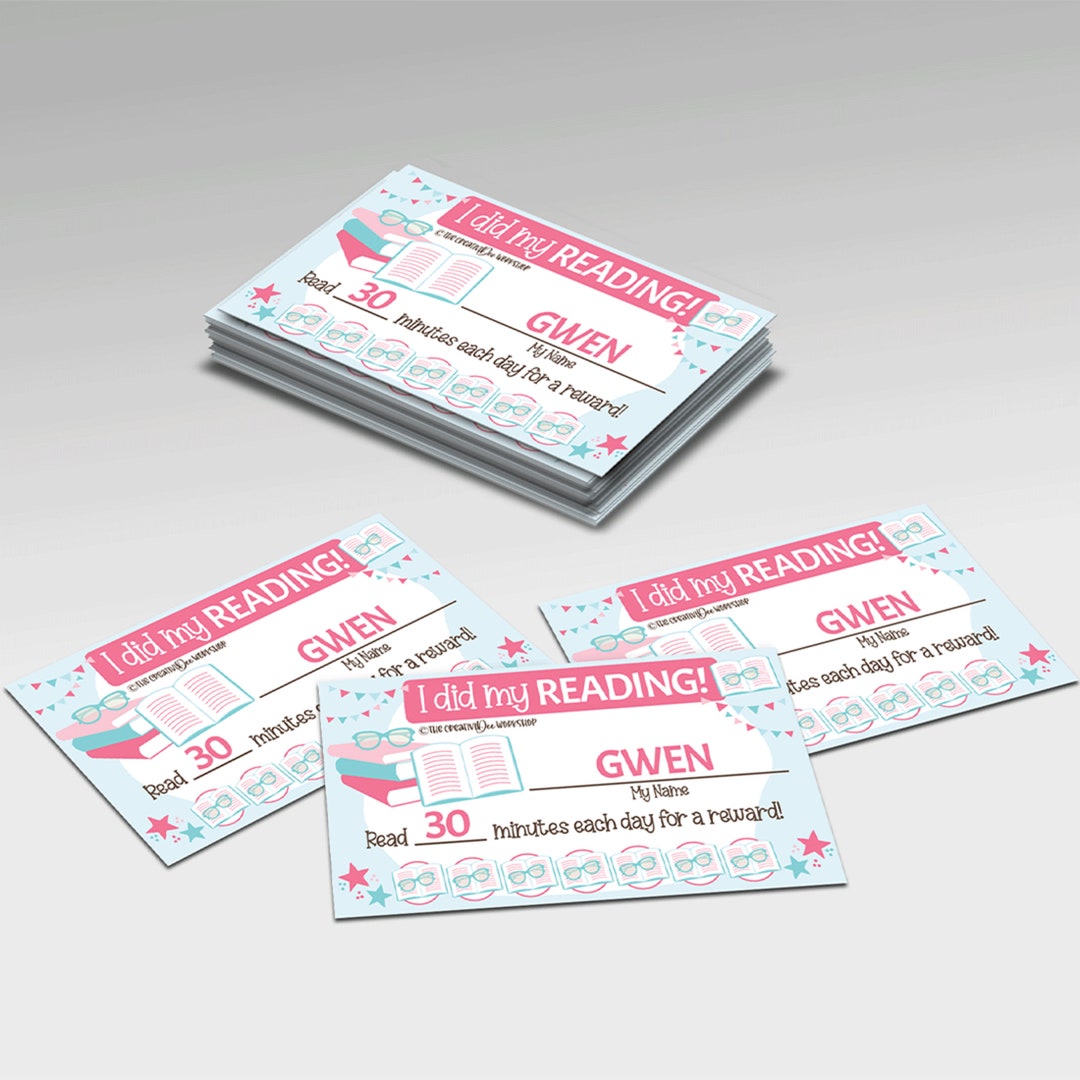 Printable Reading Punch Card for Kids, Editable Name and Time, Pink ...