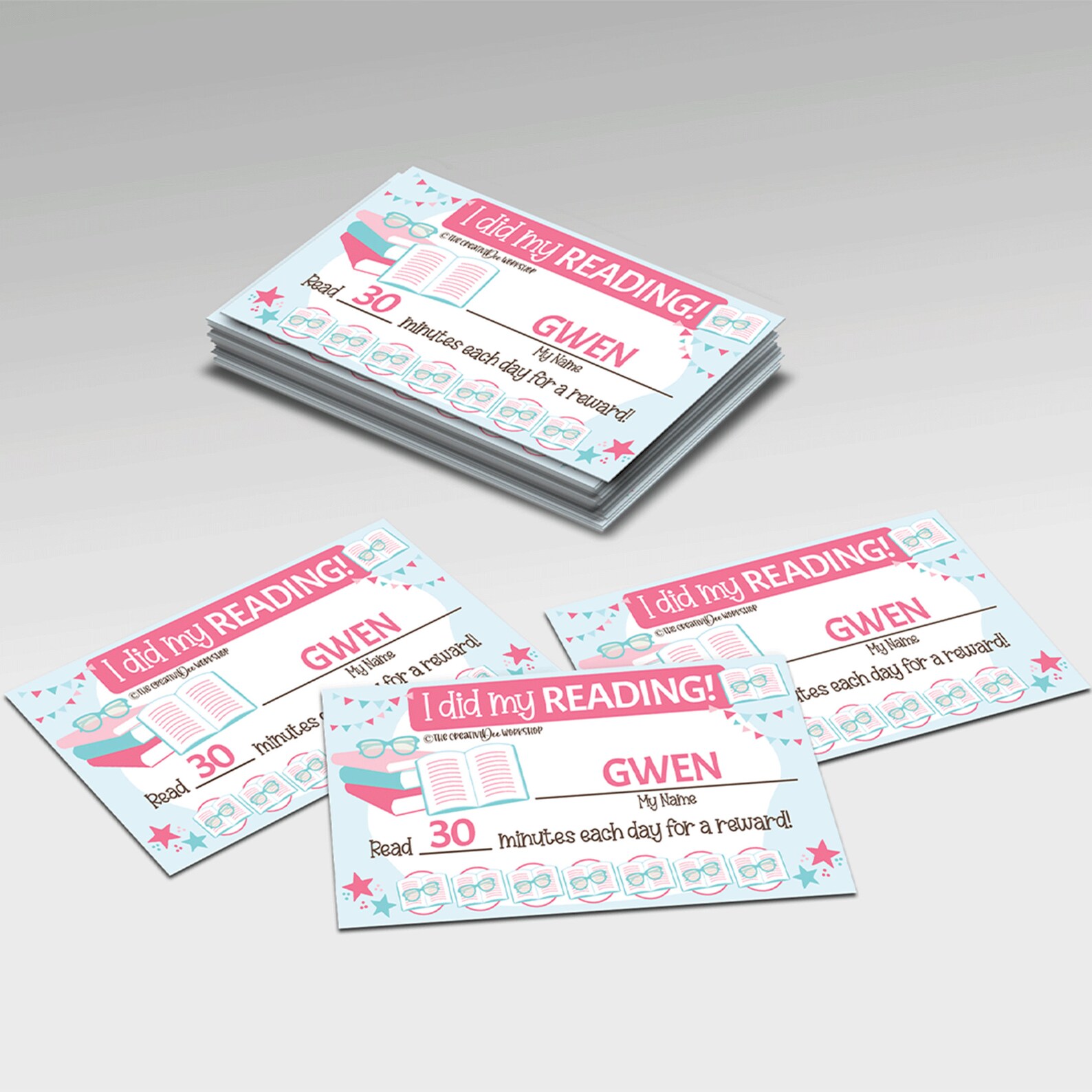 Printable Reading Punch Card, Pink, Editable Name and Time (digital ...