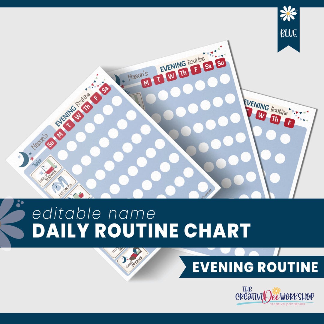Printable Evening Daily Routine Chart for Children With Editable Name ...