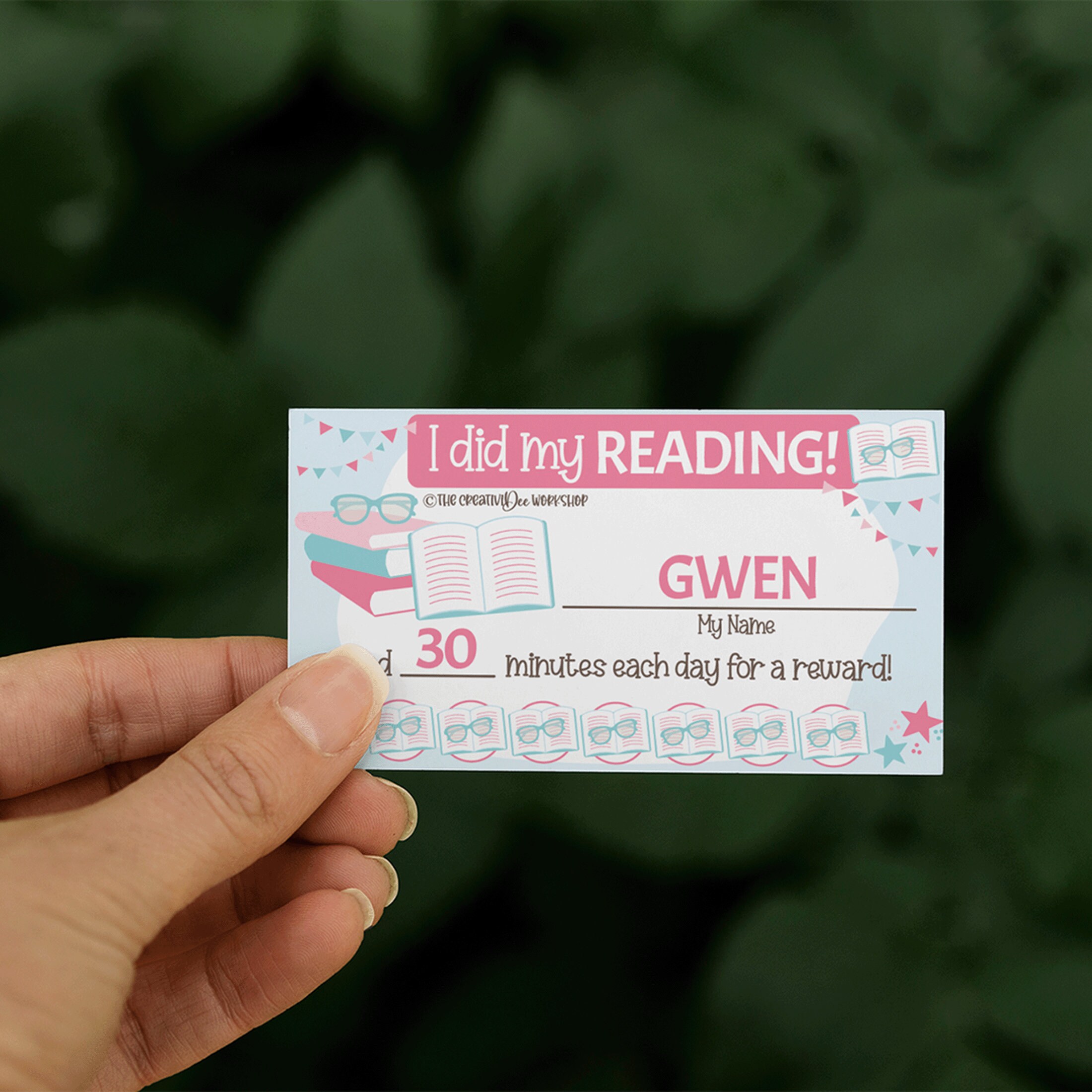 Printable Reading Punch Card, Pink, Editable Name and Time (digital ...