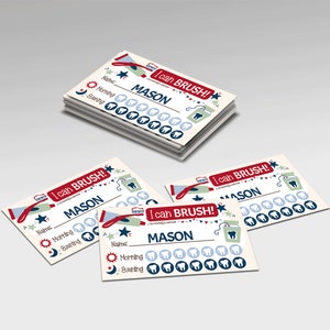 Printable Brush Teeth Punch Card for Children, Editable Name, Blue ...