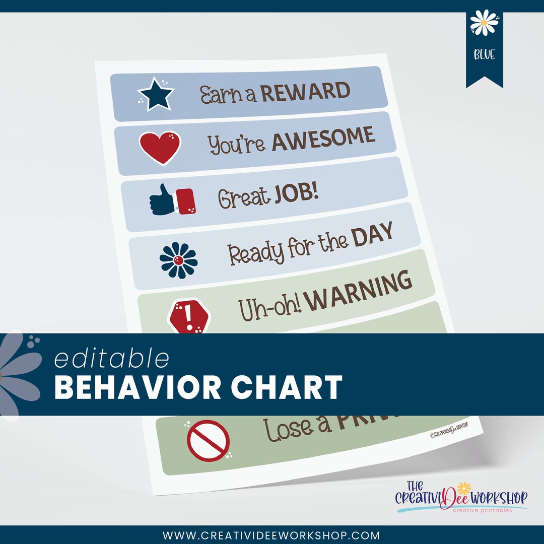 Editable Behavior Chart for Children, Learning Chart, Blue Theme - Etsy