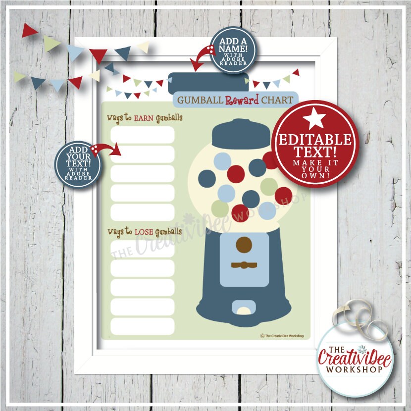 Printable Reward Chart Blue Gumball Reward System for Boys - Etsy Canada