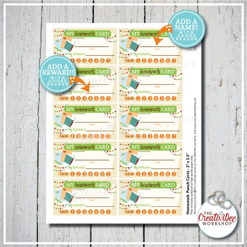 Homework Punch Cards Schoolwork Punch Card Editable - Etsy
