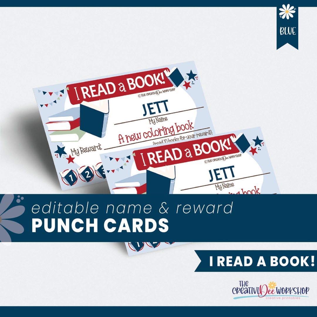 I Read A Book Printable Punch Card, Editable Name and Reward, Blue ...