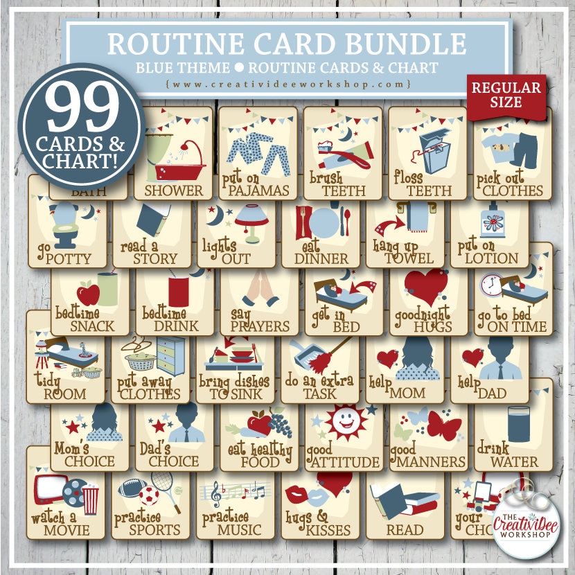 Printable ROUTINE CARD BUNDLE for Children, 99 Blue Cards, Regular Size ...