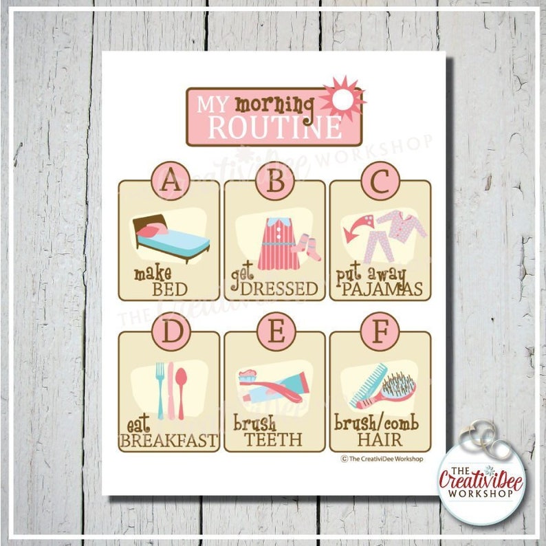Printable Morning Routine Chart for Children, Girls, Pink, Instant ...