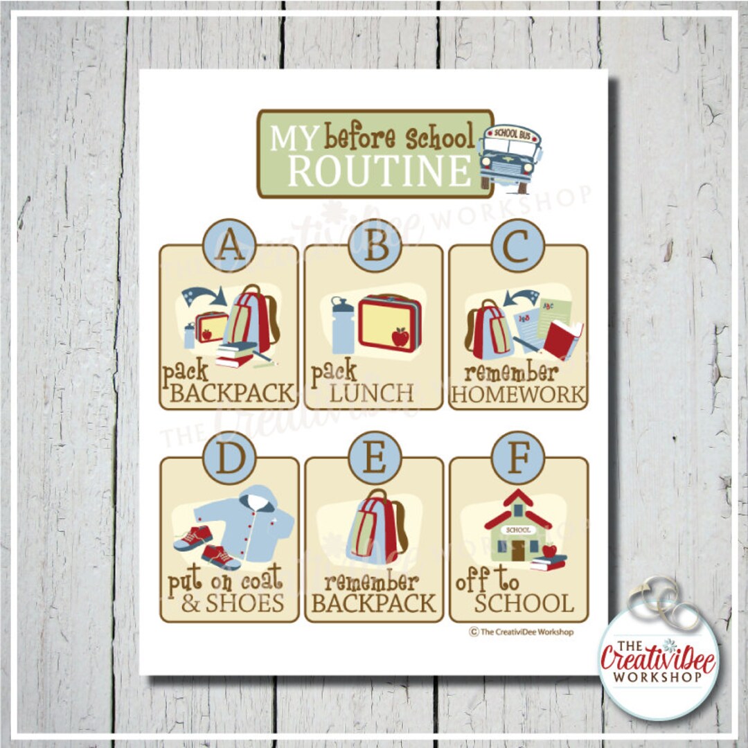 Before School Printable Routine Chart, Blue, Digital File, Daily School ...