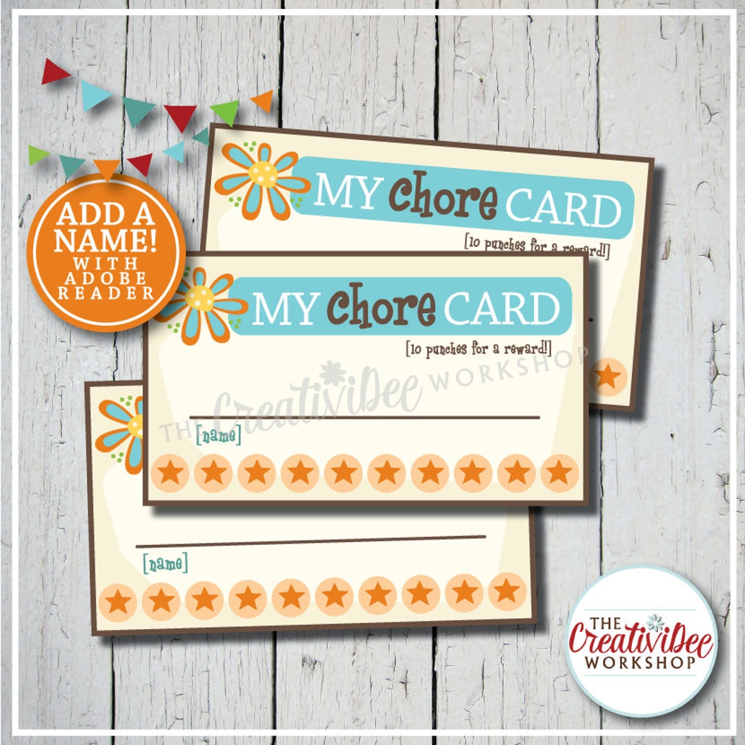 Chore Punch Cards | Punch Cards for Chores | Chore Tracker | Orange ...
