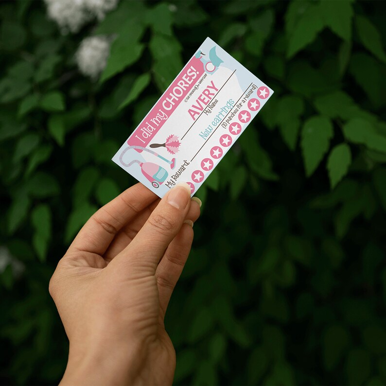 Printable Chore Punch Card for Children, Editable Name & Reward, Pink ...