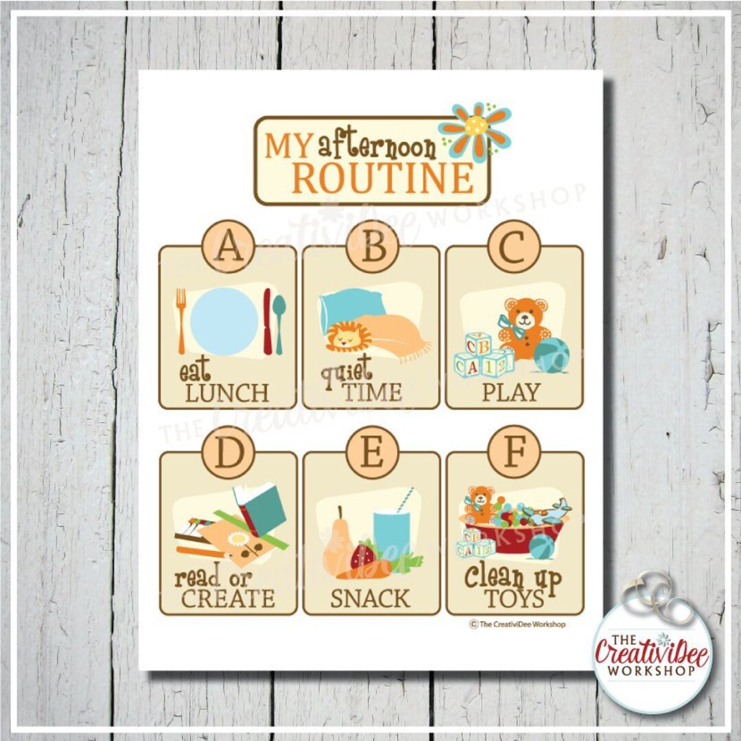 Printable Afternoon Routine Chart for Children, Orange, Instant ...