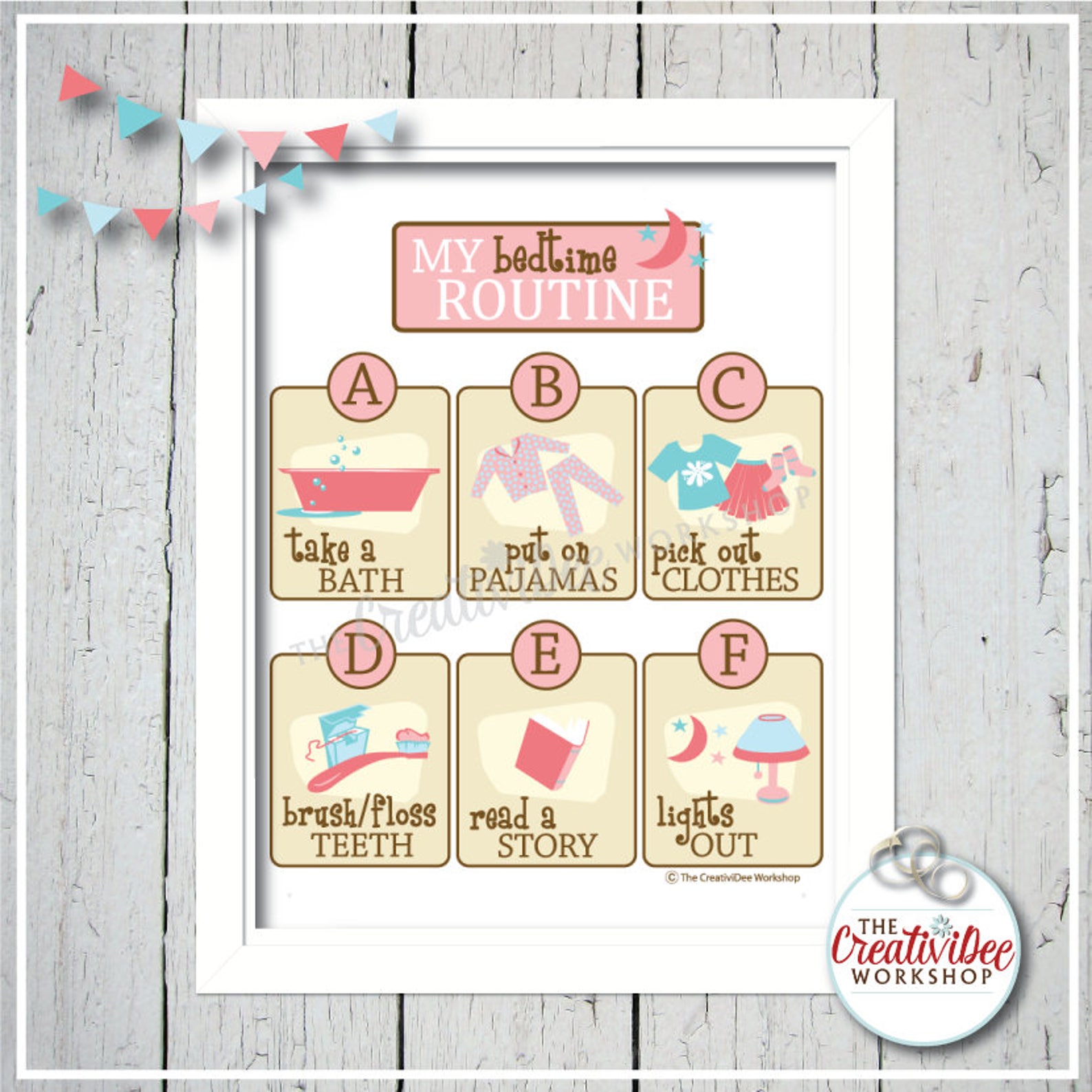 Printable Children's Bedtime Routine Chart Pink Instant | Etsy