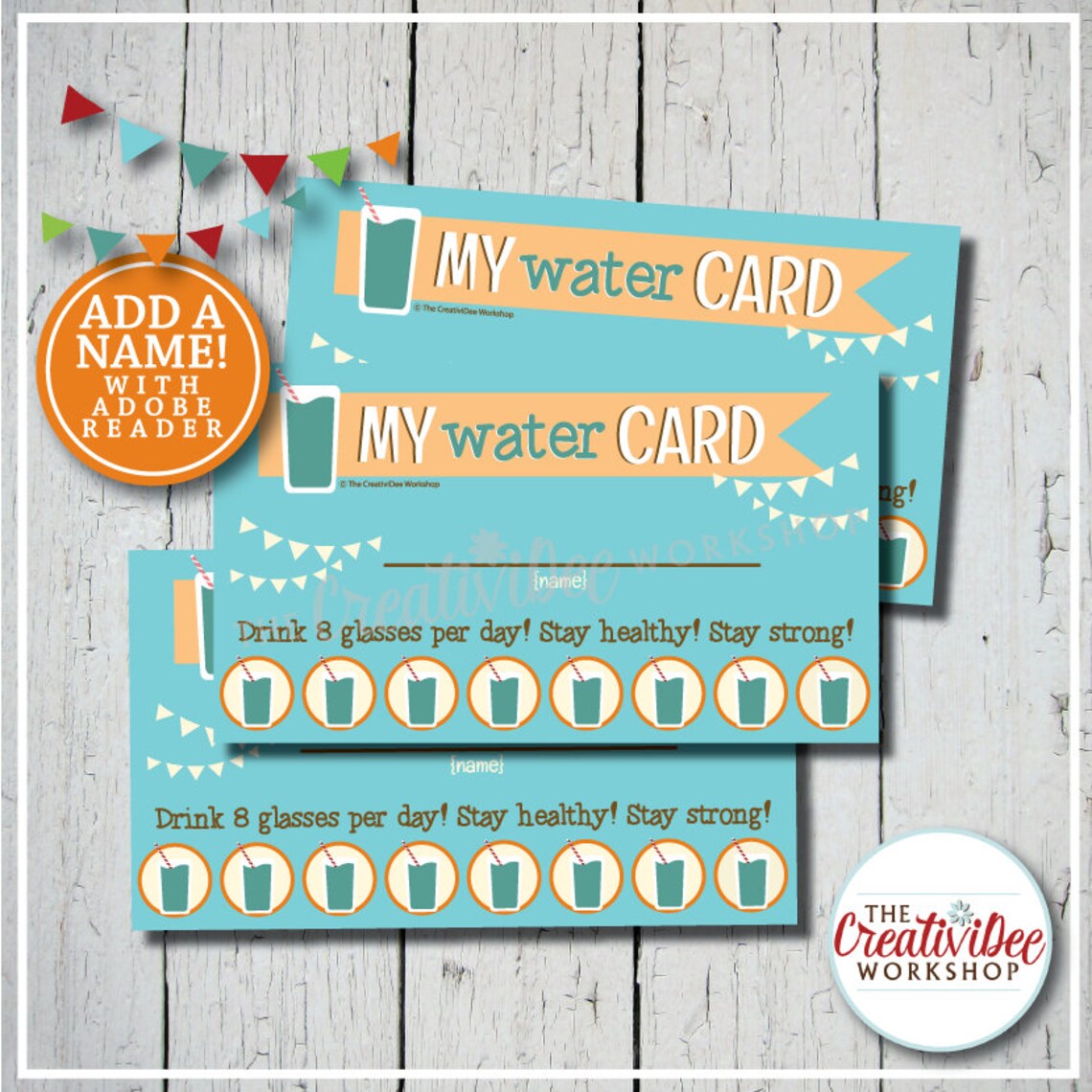 Daily Water Punch Card Editable Name Water Tracker | Etsy